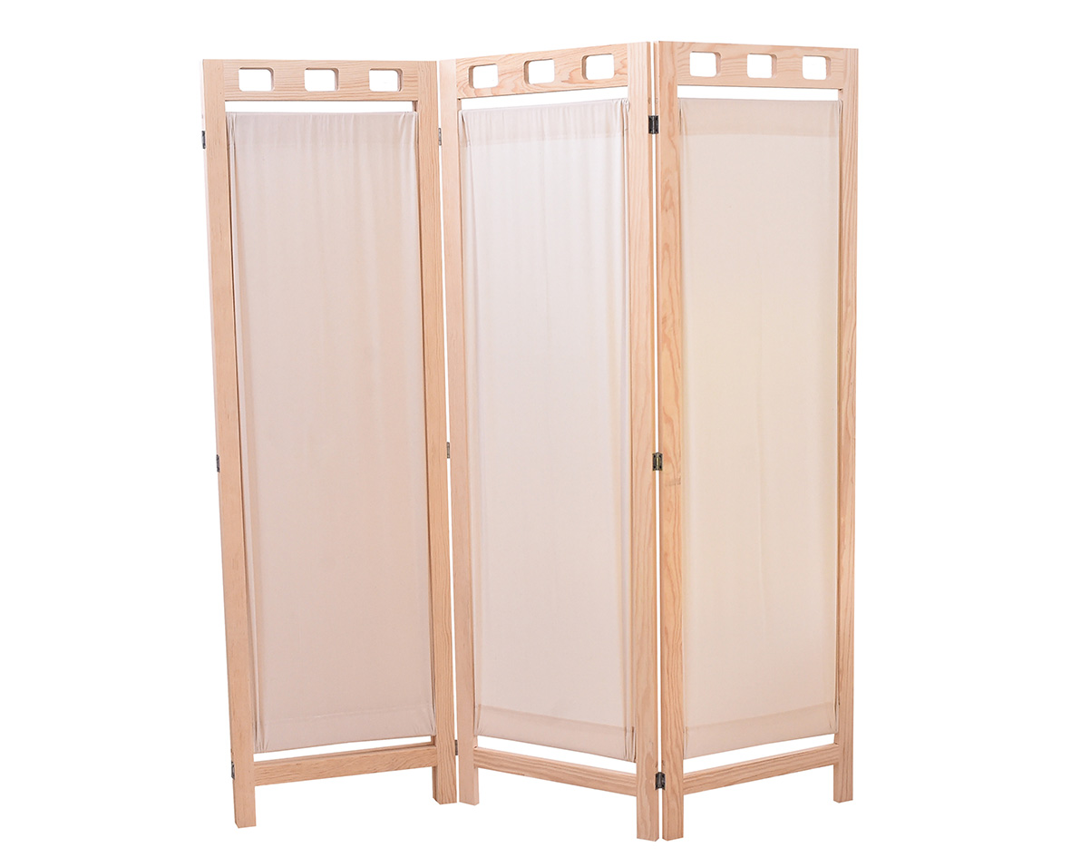 Biombo de Madera Beige 3 Paneles