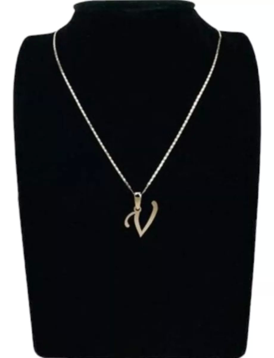 Juego Collar Letra V Lisa + Aretes Bola 10k + Regalo