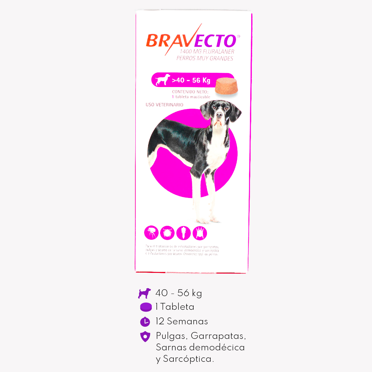 Bravecto Tableta 1400 mg para Perros de 40 a 56 Kg