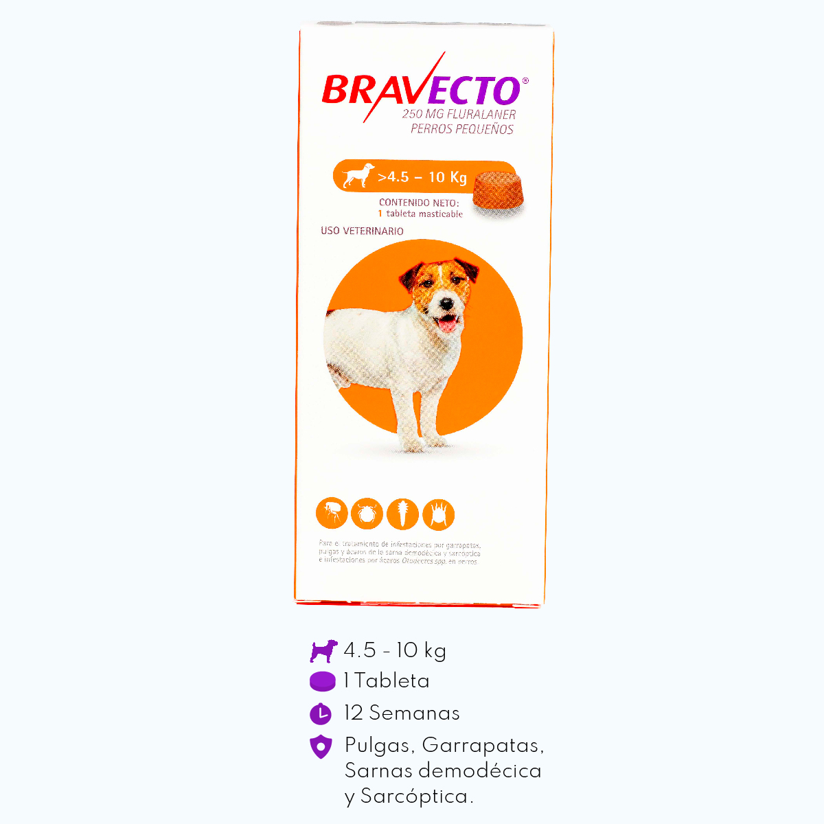 Bravecto Tableta 250 mg para Perros de 4.5 a 10 Kg