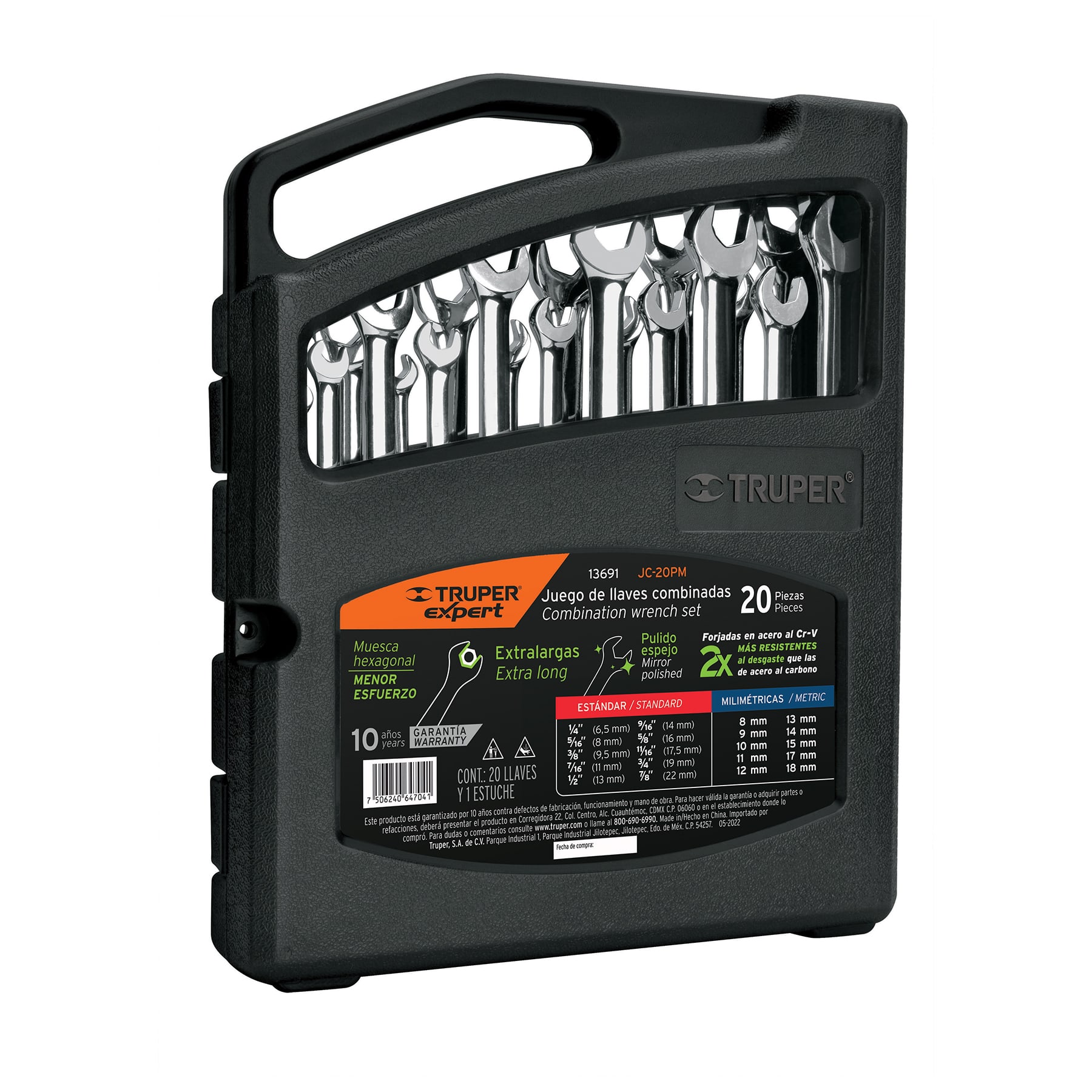 JUEGO DE 20 LLAVES COMBINADAS STD Y MM PULIDAS, TRUPER EXPER