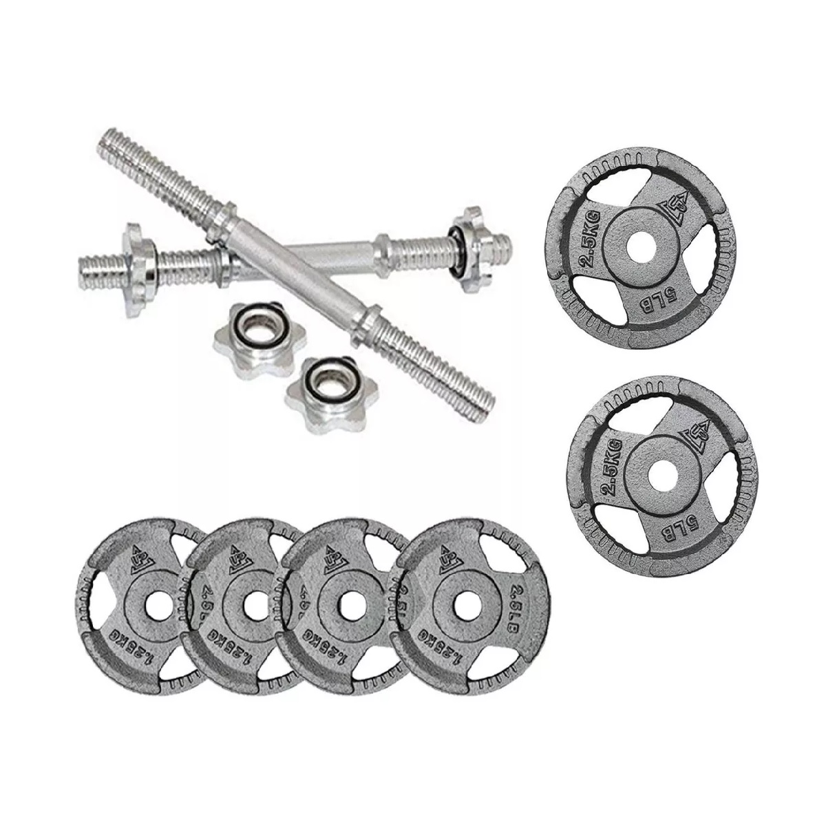 Kit De Pesas Y Par De Mancuernas Discos 12 Piezas