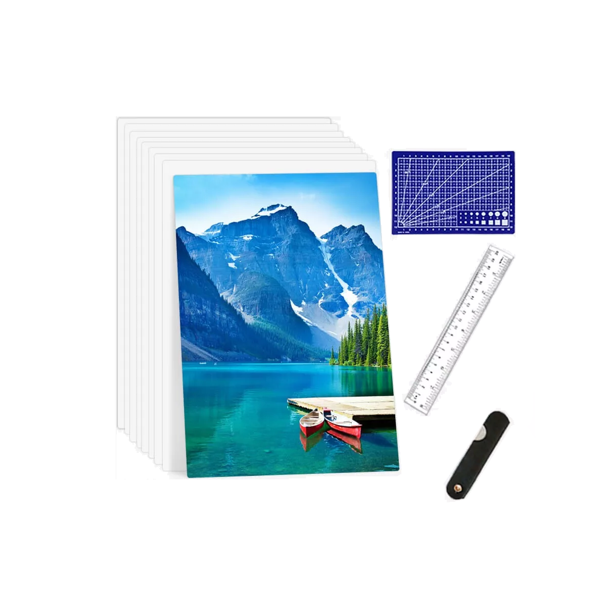 Kit Mica Termica 8mls 50pzs Cuchillo Regla Recta Placa De Corte