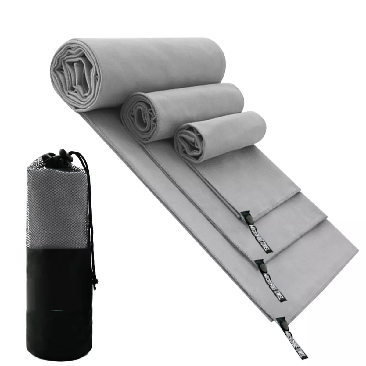 Set 3pz Toalla De Microfibra Secado Rápido Toalla Deportiva Gym Gris