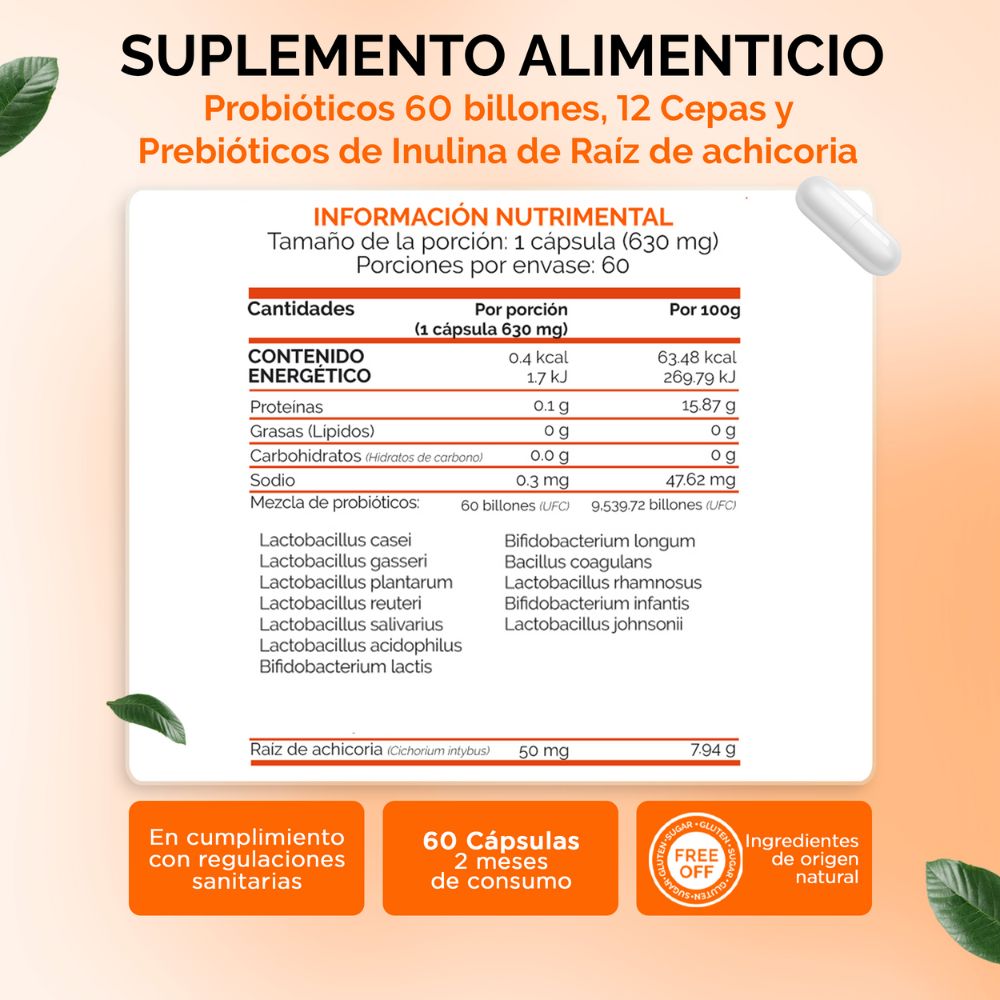 OBY MULTI Probiotics | Probioticos 60 Billones de 12 Cepas + Prebioticos de Inulina Raiz de ...