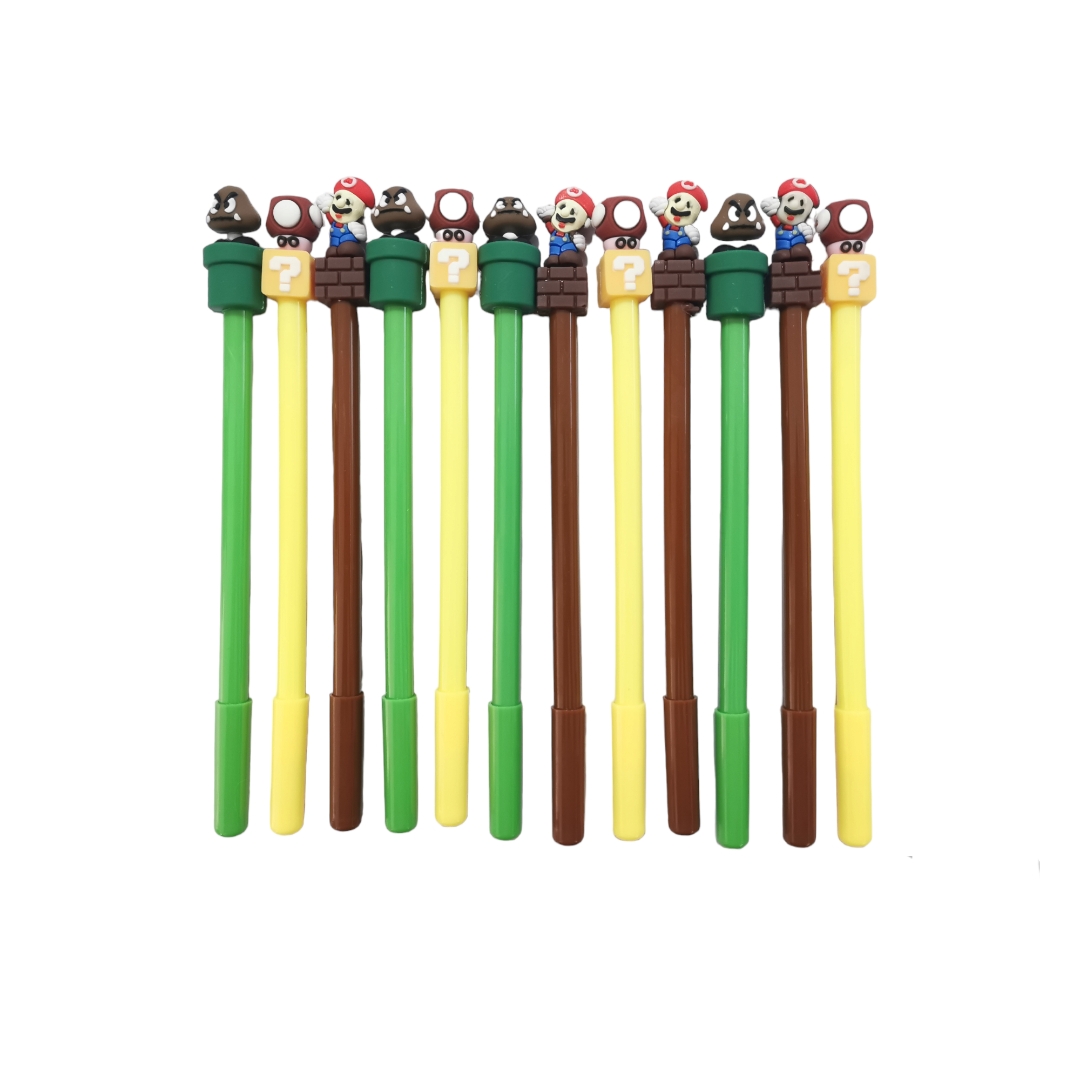 Set de 12 plumas de Mario Bros tinta negra de gel