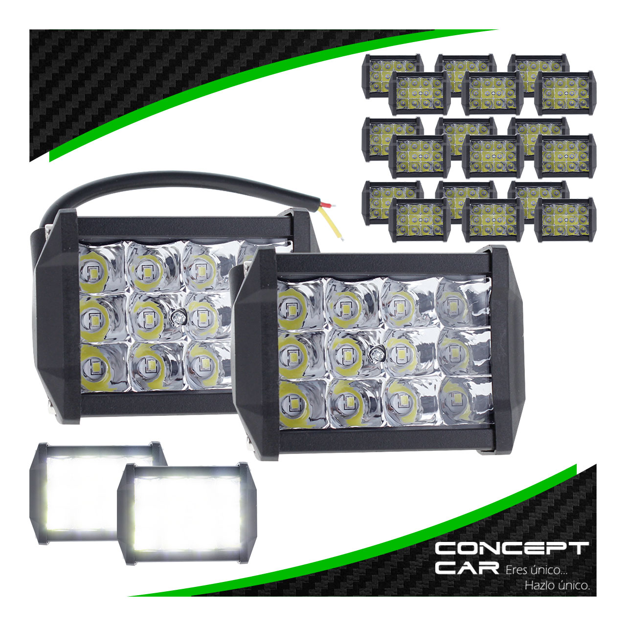 10 Par Faros 12 Led Dually Slim Con Estrobo Auto Moto Jeep 36w