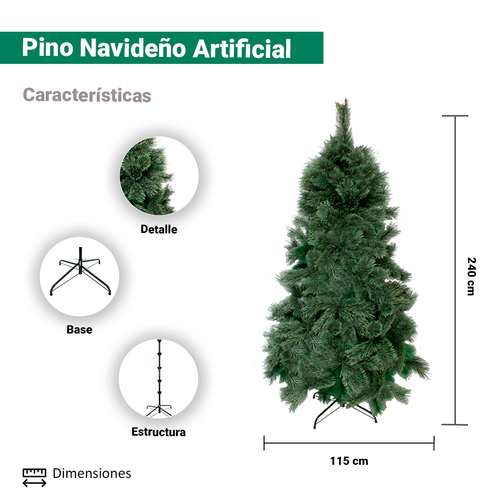 Árbol Pino Verde De Navidad Artificial 240 Cm Cepillo Tupido