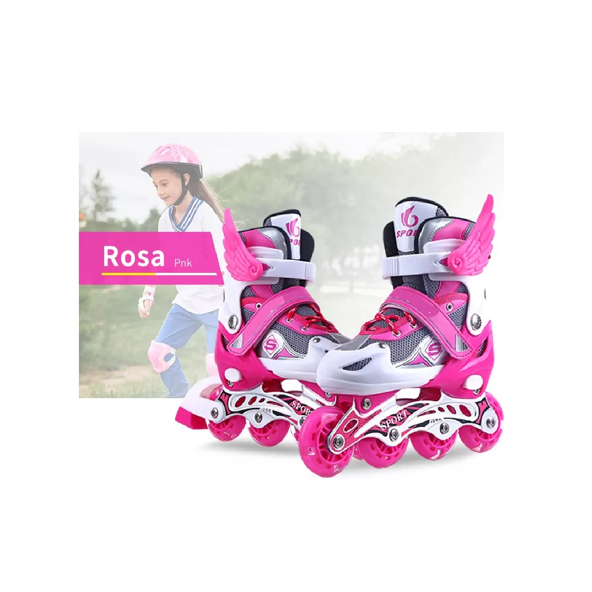 Patines Roller Niñas Con Luz Led+protecciones Rosa 17-20.5