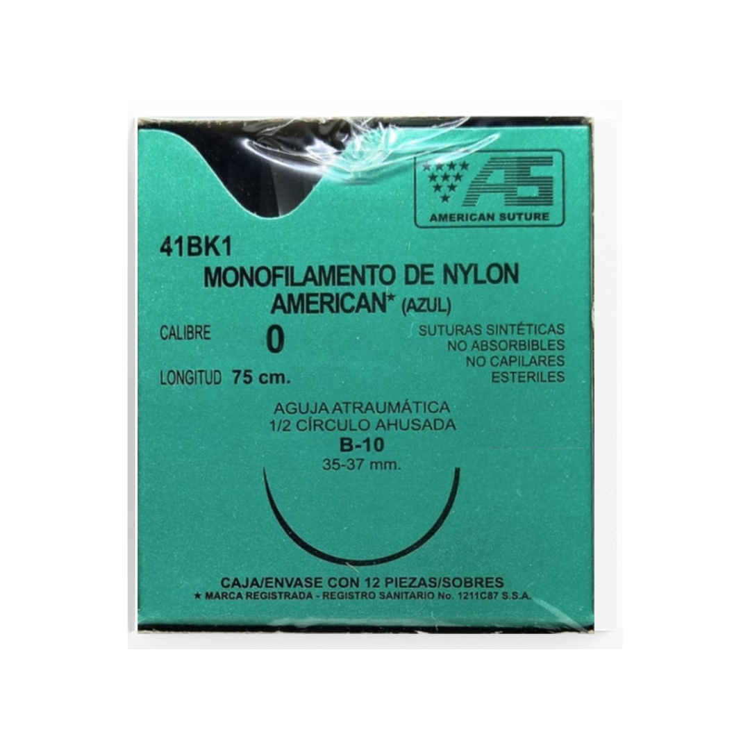 Sutura Quirurgica de Nylon Azul 0 B-10 American Suture