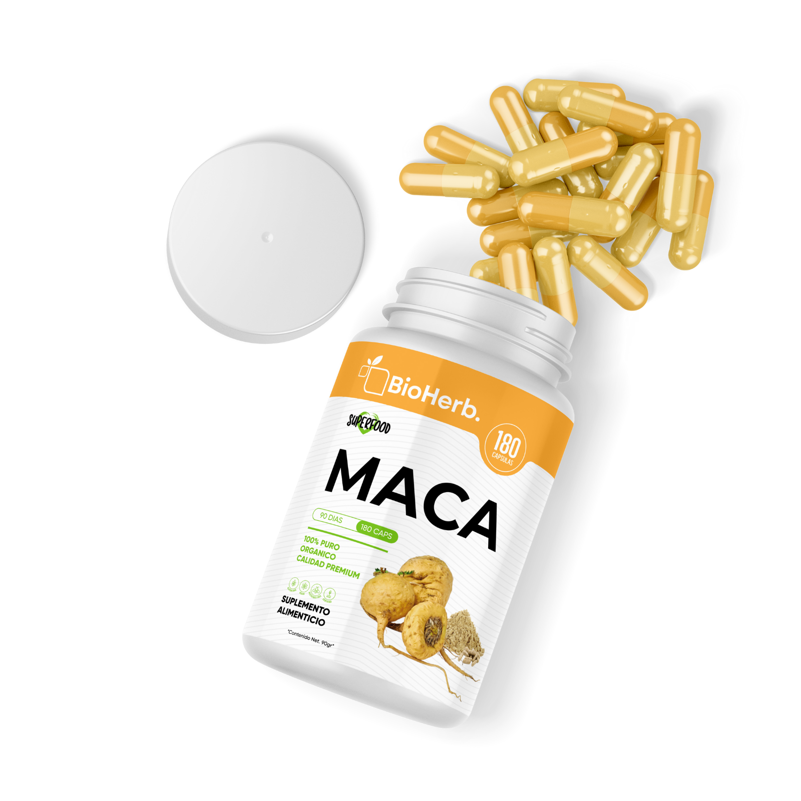 Maca Organica 100% Pura (180 Capsulas 500mg) |Para 90 Dias | NATURAL ...