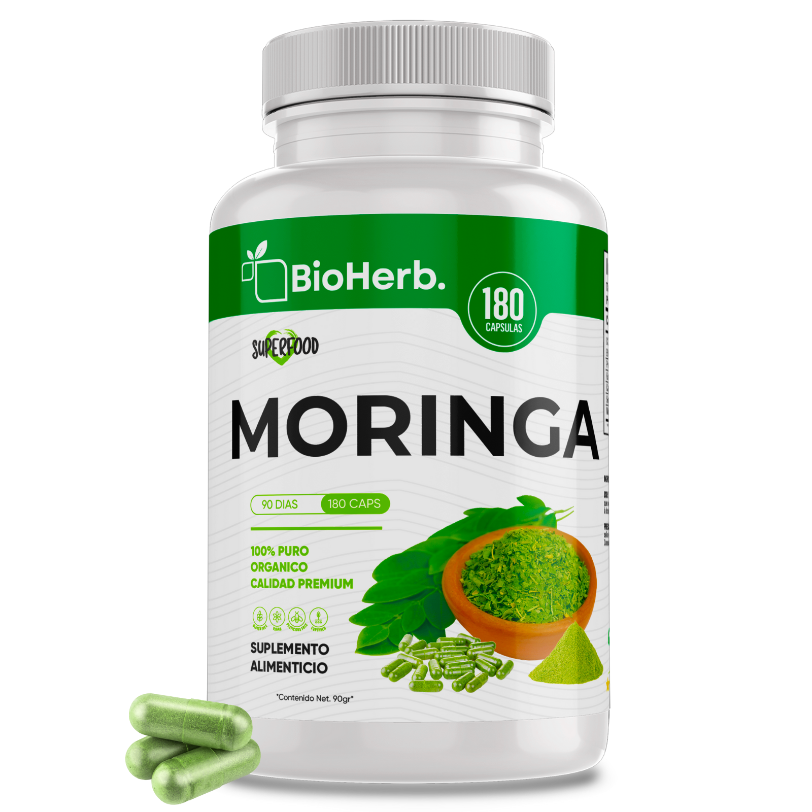 Moringa 100% Pura (180 Capsulas 500mg) |ORGANICO | NATURAL | Para 90 ...