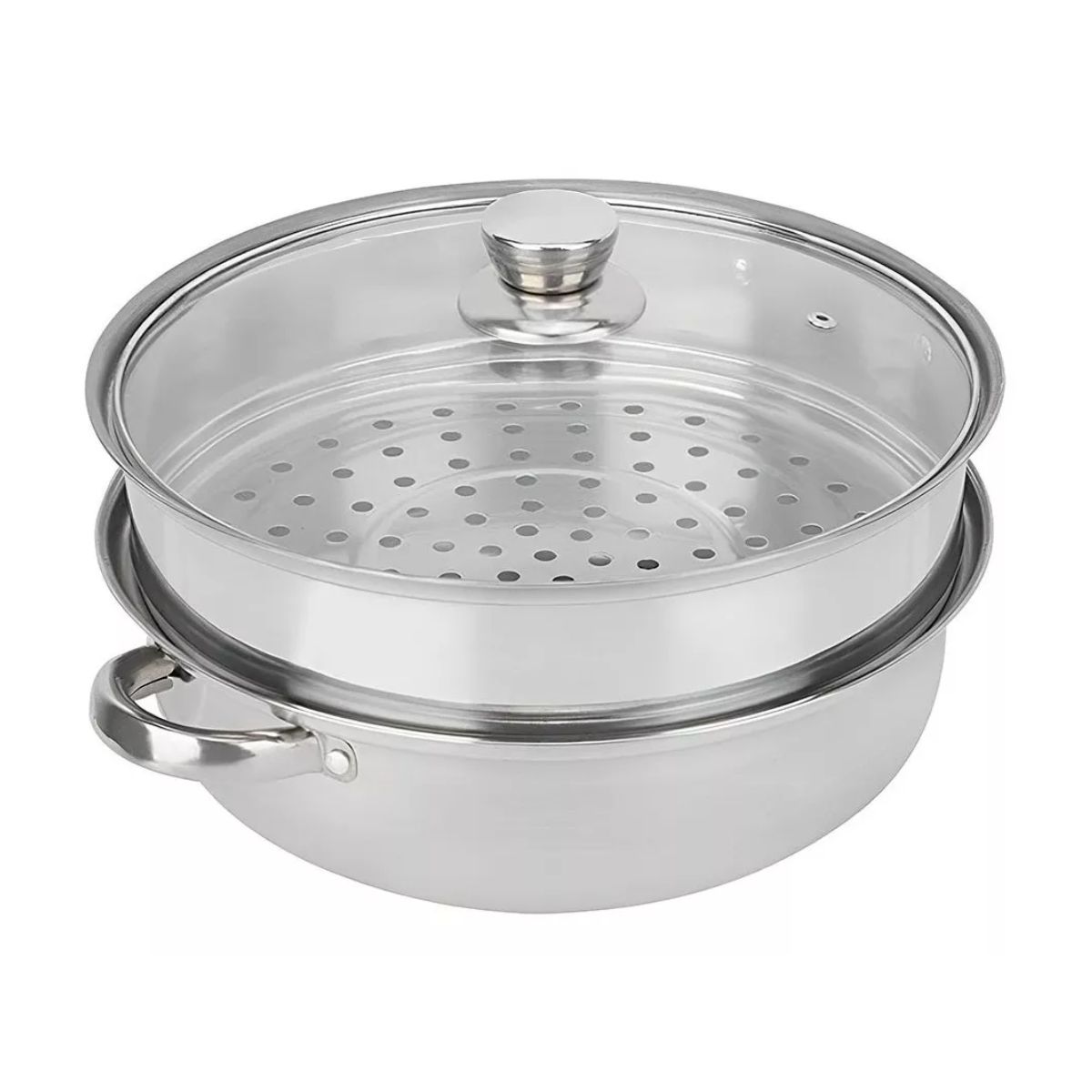 Olla Vaporera De Acero Inoxidable, De Cocina con 2 Capas Plateada