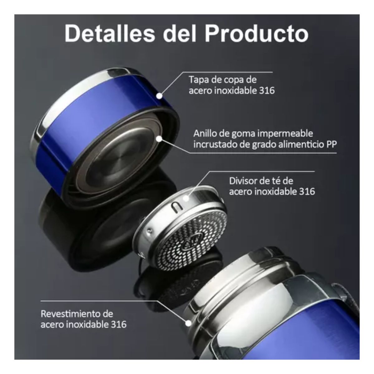 Termo De Acero Inoxidable Portátil 1000 ml plateado