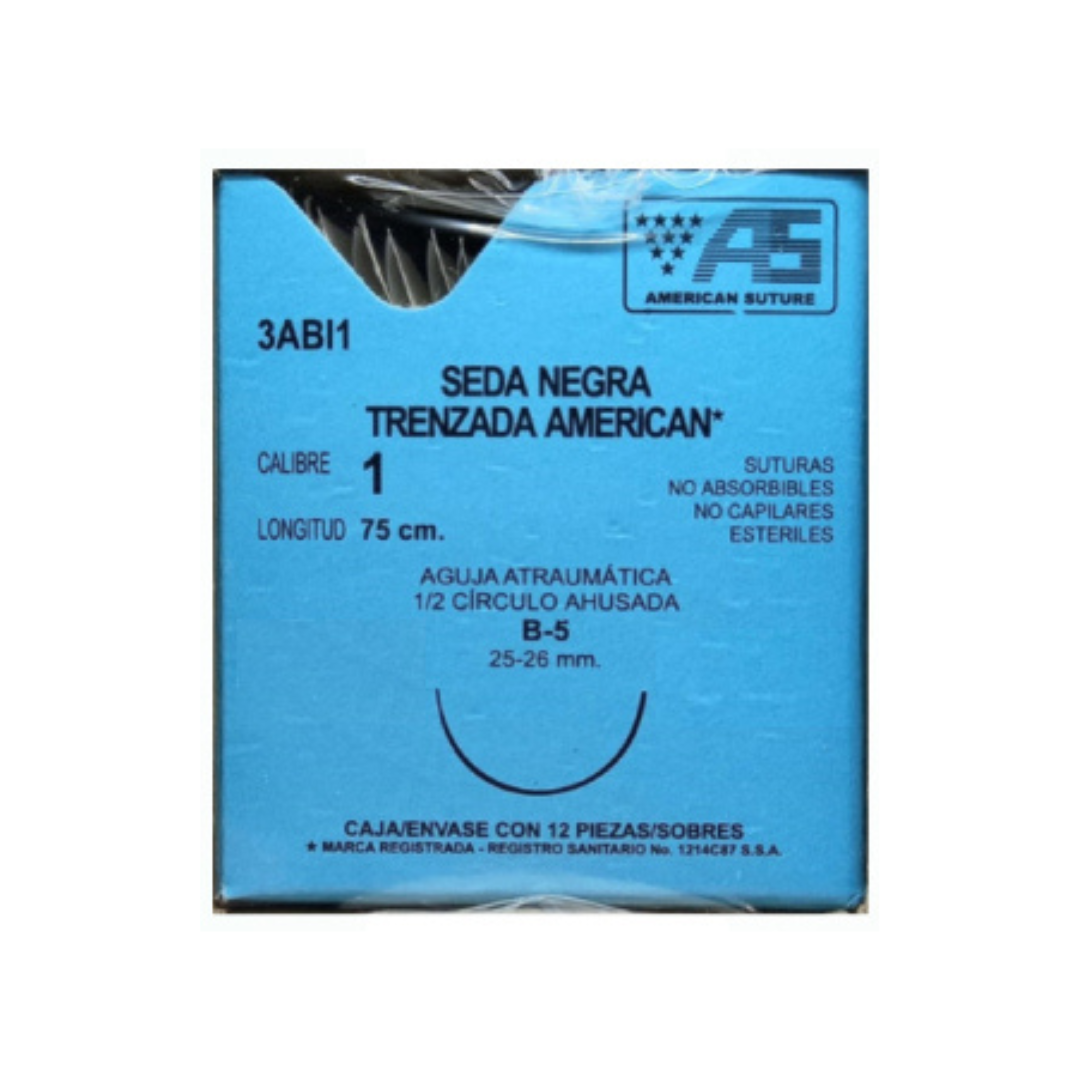 Sutura Quirúrgica de Seda Negra Trenzada 1 B-5 AMERICAN SUTURE