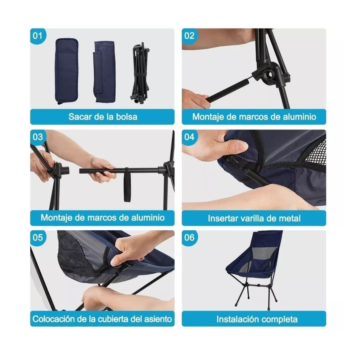 Silla Plegable Ultraligera Compacta Portátil Con Bol Azul Marino con Gris