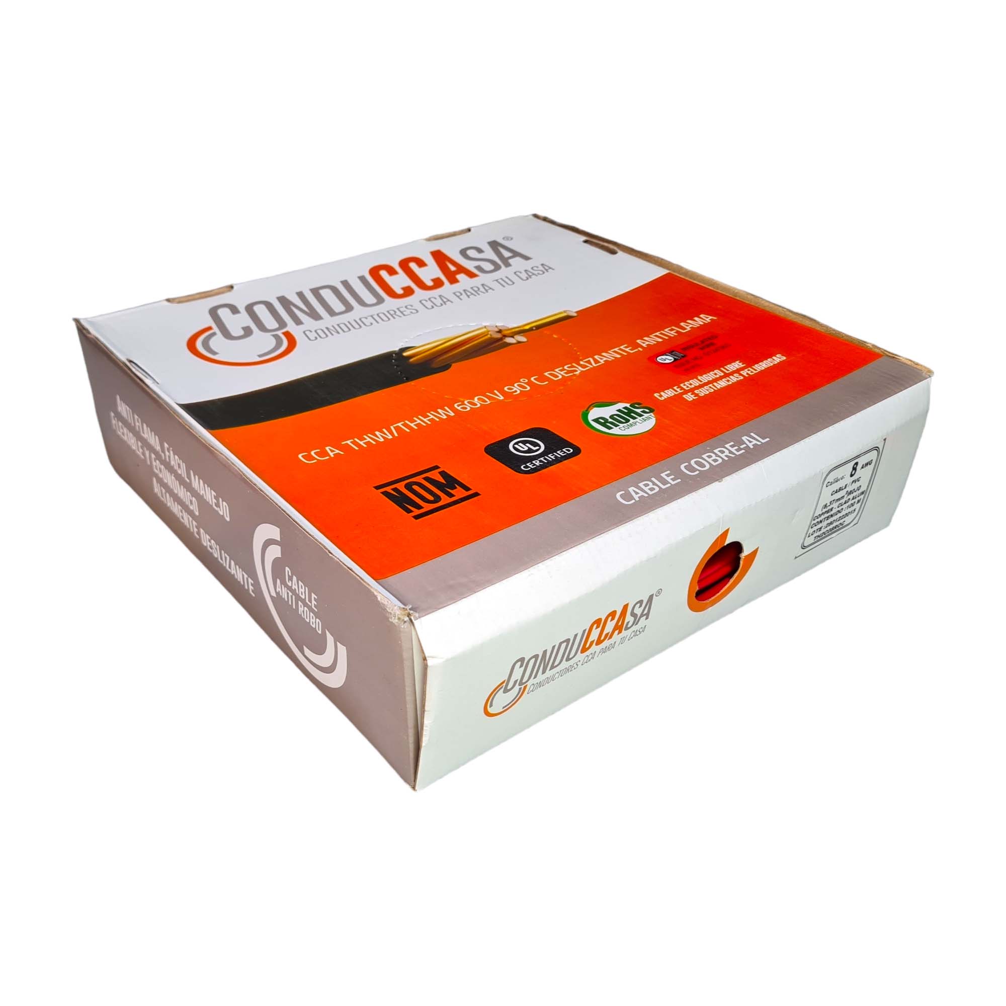 Rollo 100m Cable Eléctrico Calibre 8 Cobre-Al Antiflama Rojo THW / THHW