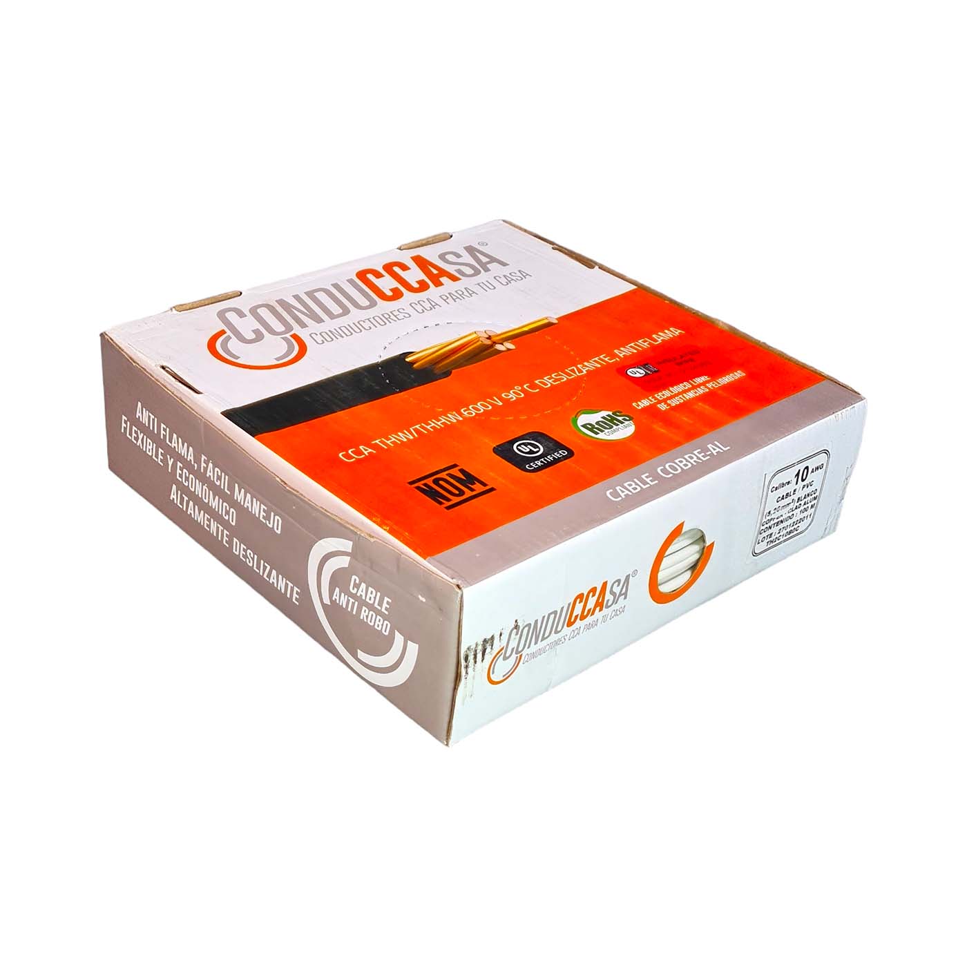 Rollo 100m Cable Eléctrico Calibre 10 Cobre-Al Antiflama Blanco THW / THHW