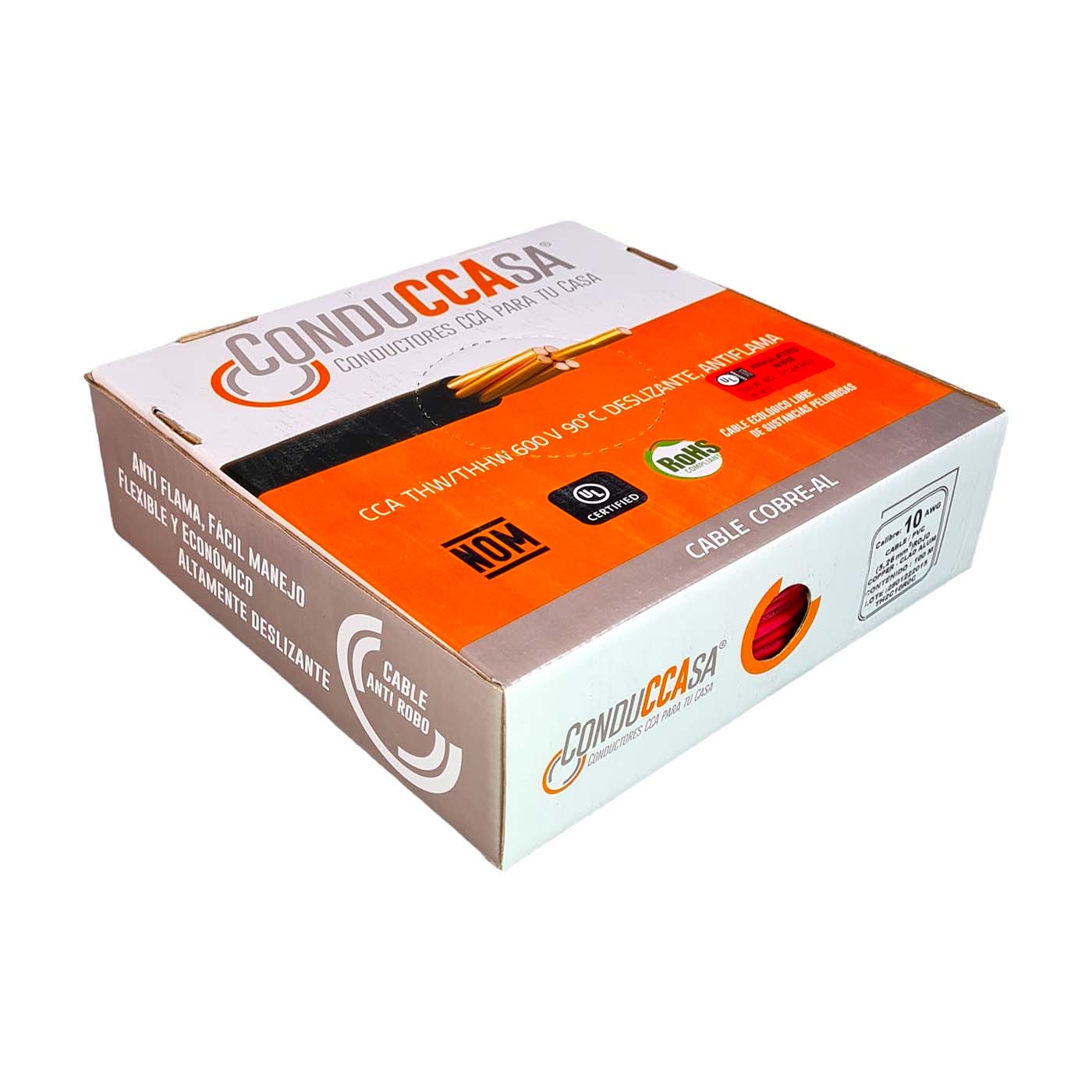 Rollo 100m Cable Eléctrico Calibre 10 Cobre-Al Antiflama Rojo THW / THHW