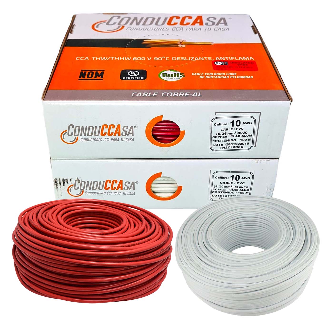 2 Rollos 100m c/u Cable Eléctrico Calibre 10 Cobre-Al Antiflama Rojo y ...