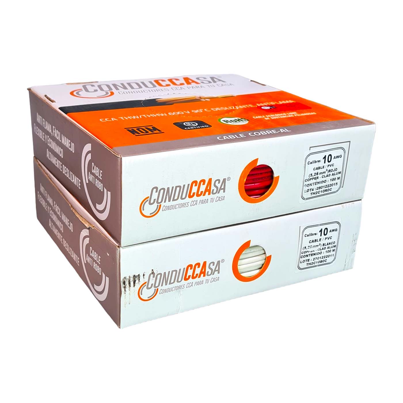 2 Rollos 100m c/u Cable Eléctrico Calibre 10 Cobre-Al Antiflama Rojo y ...