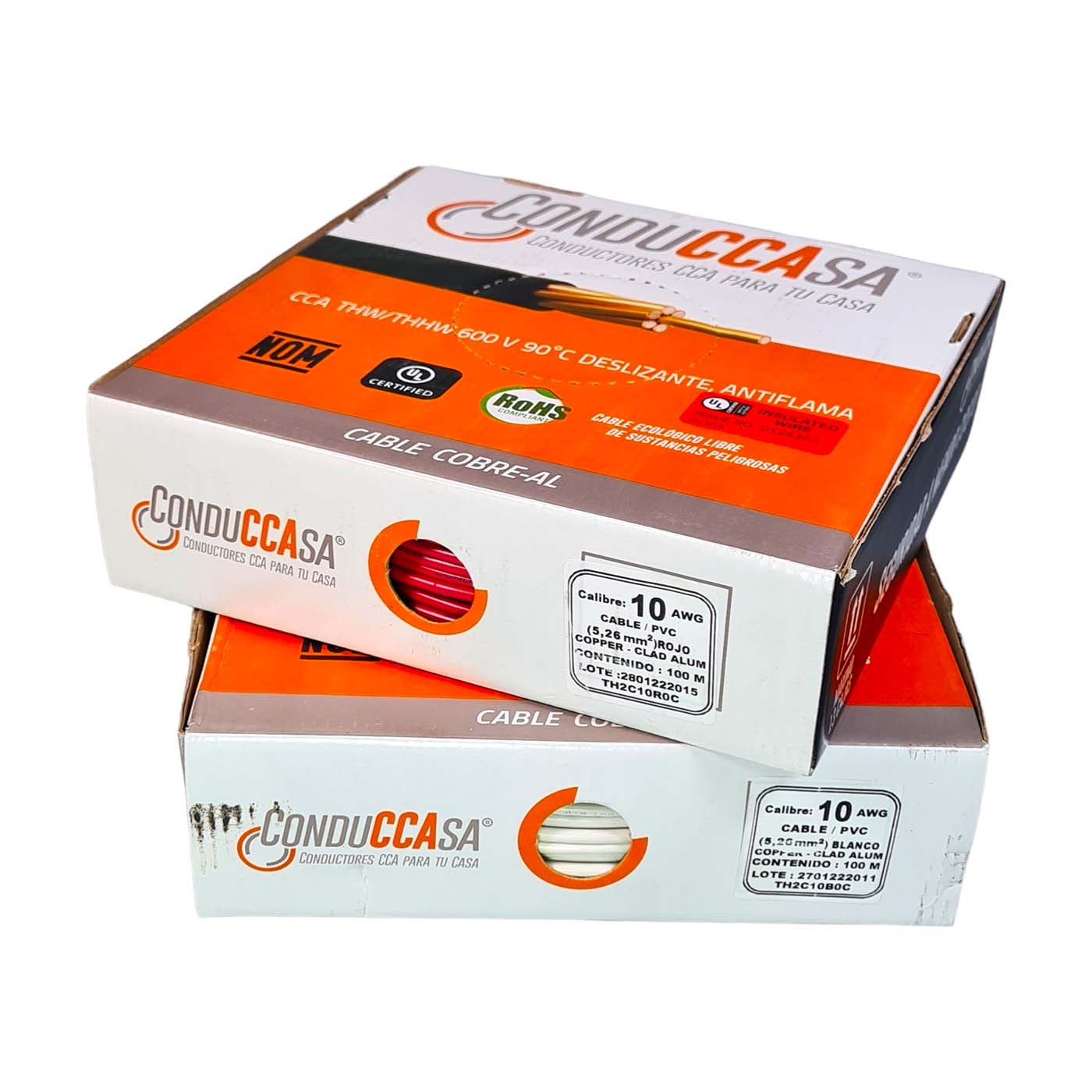 2 Rollos 100m c/u Cable Eléctrico Calibre 10 Cobre-Al Antiflama Rojo y ...