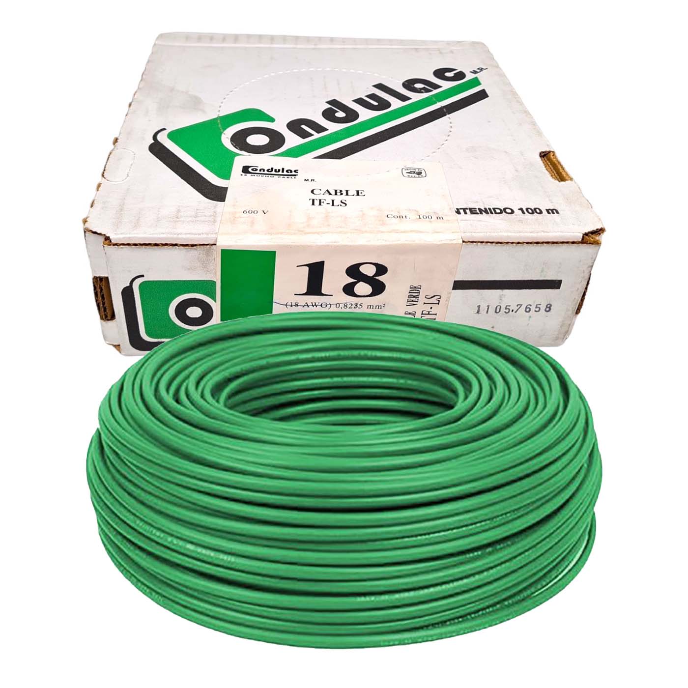 Rollo 100m Cable Eléctrico Calibre 18 100% Cobre Color Verde Condulac TF-LS