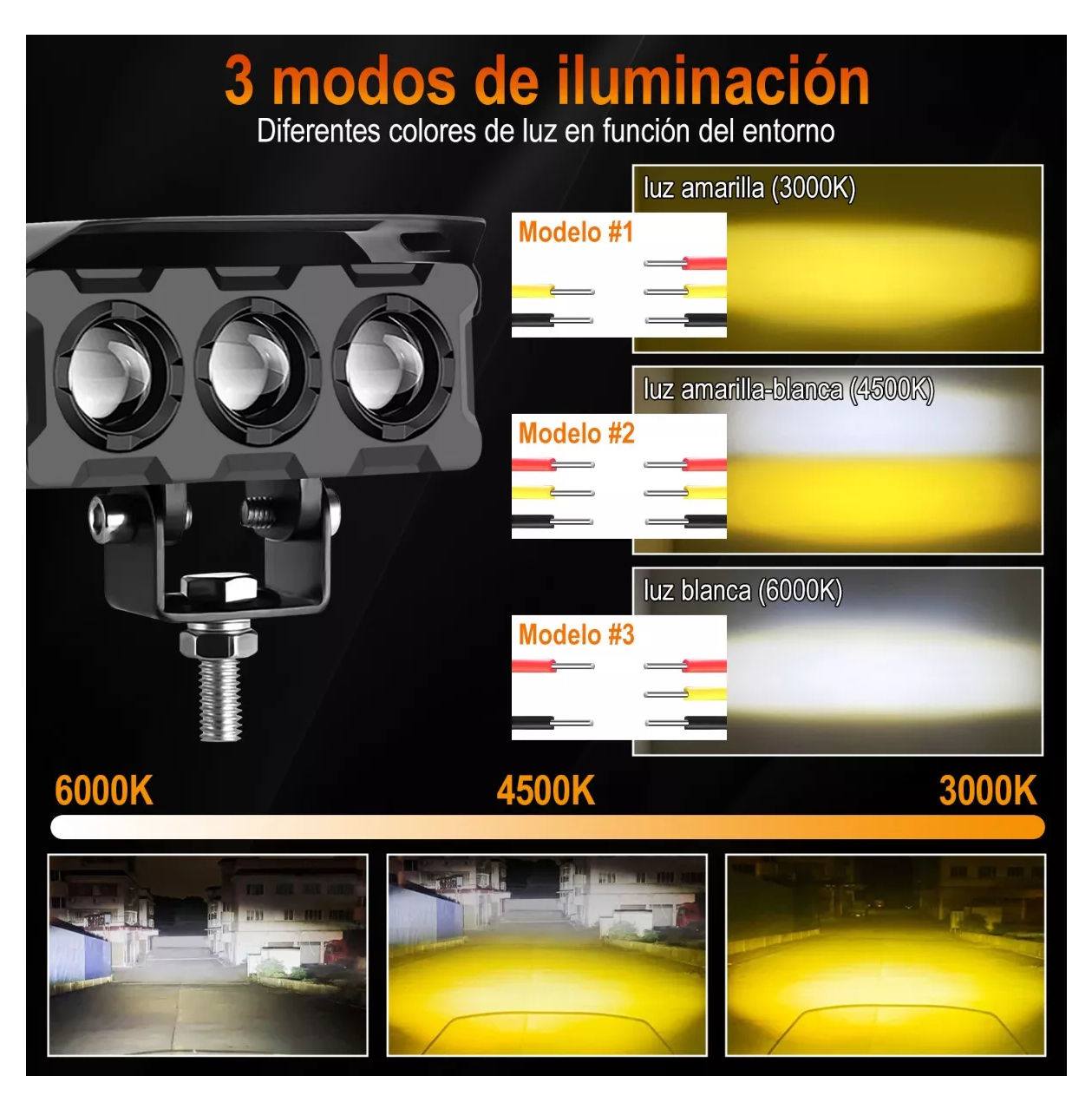 Faros Led Auxiliares Tres Modos Universal Cuadrados 48000 Lm, 2 Piezas