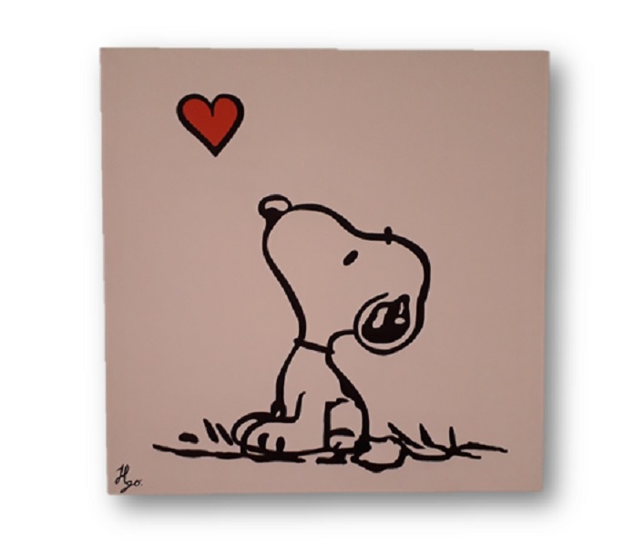 Cuadro decorativo pintado a mano Galería Oneris SNOOPY CORAZON 50X50