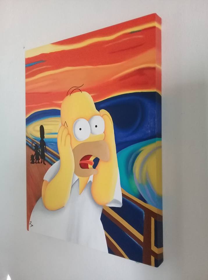 Cuadro decorativo pintado a mano Galería Oneris EL GRITO HOMERO SIMPSON 70X54