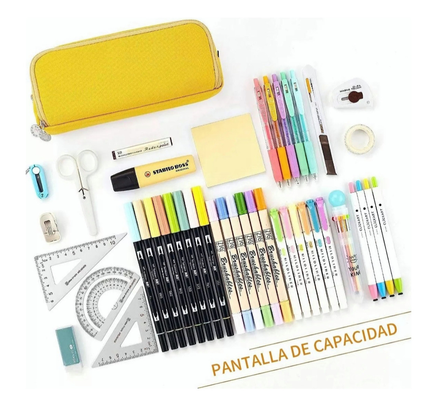 Lapicera Doble Capa De Gran Capacidad Estuchera Escolares amarillo