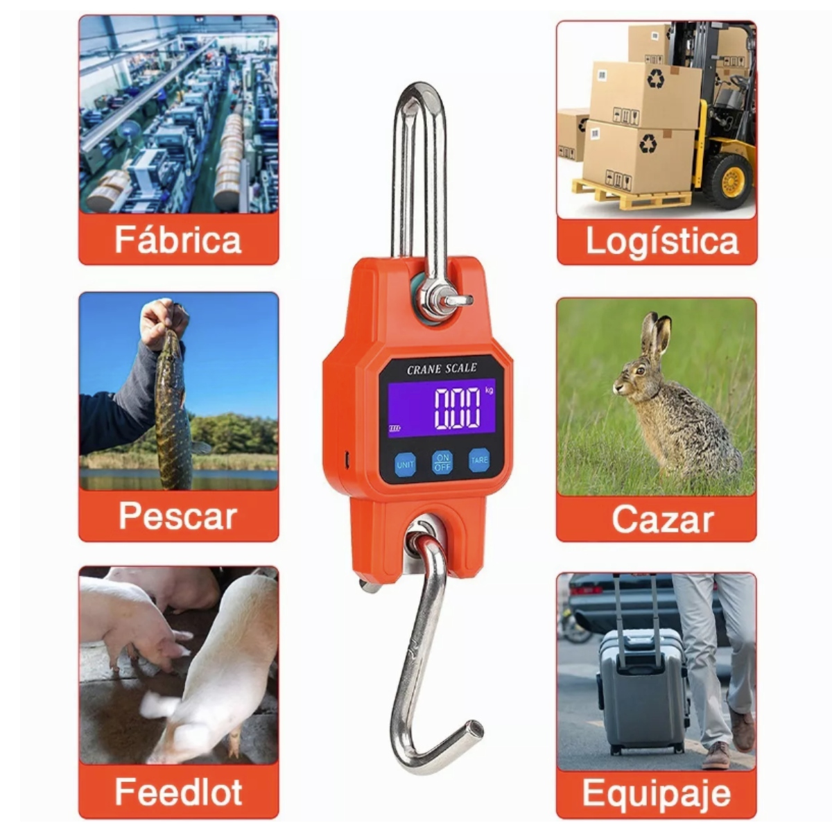 Bascula Colgante Industrial Digital 300kg Pesa Balanza Luz