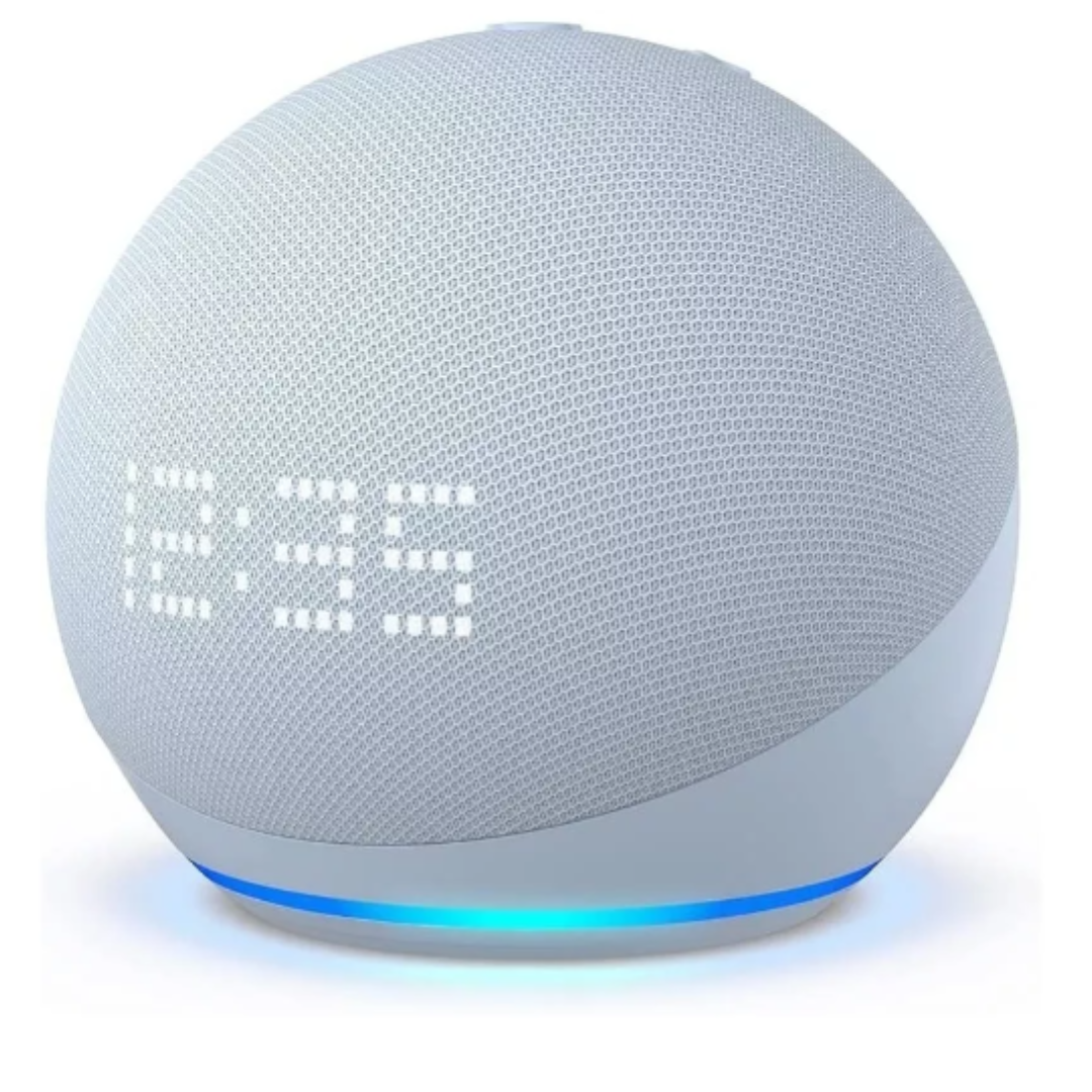 Amazon Echo Dot 5th Gen with clock Alexa cloud blue