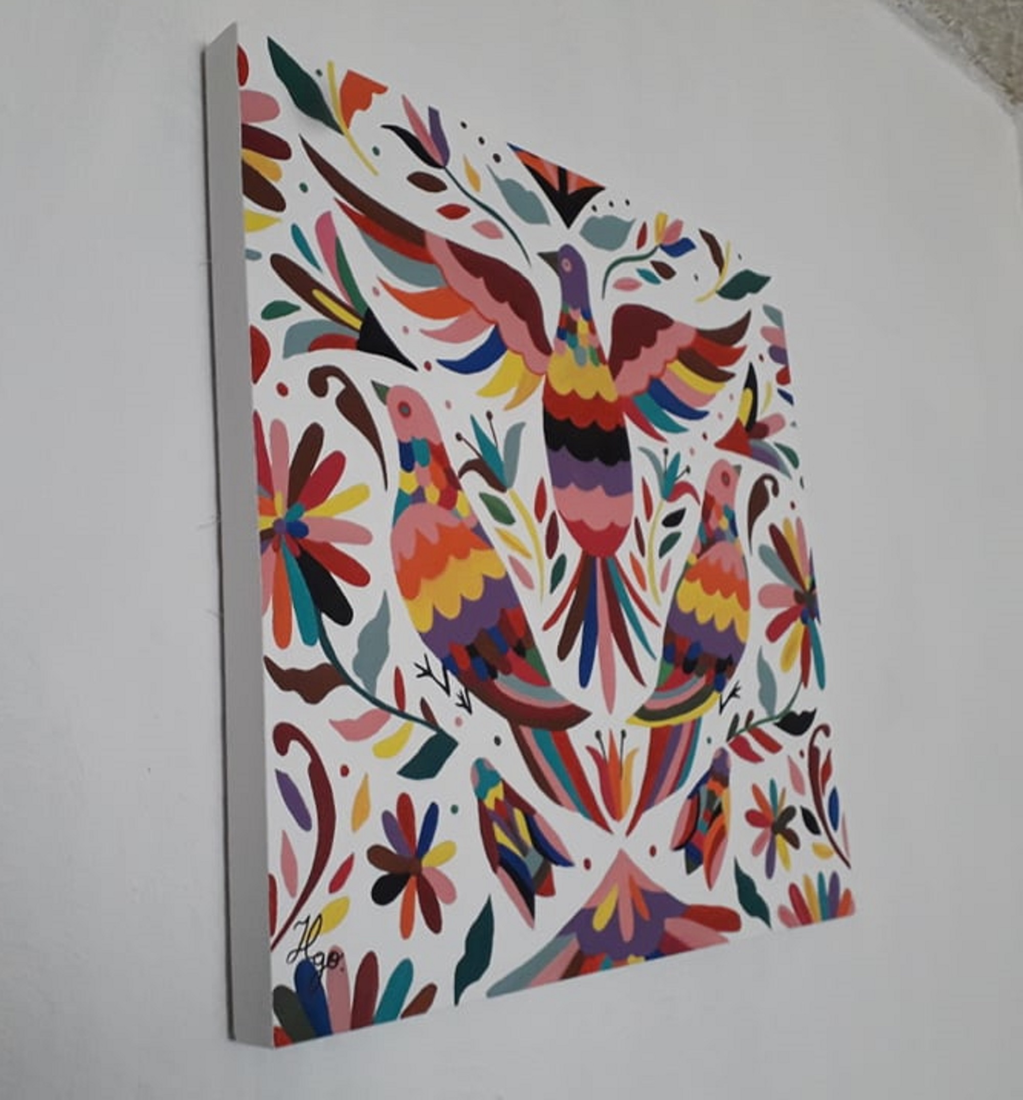 Cuadro decorativo pintado a mano Galería Oneris 3 Pájaros de colores ...