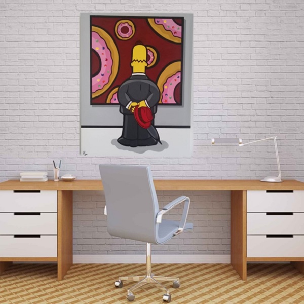Cuadro decorativo pintado a mano Galería Oneris HOMERO SIMPSON DONAS 54X70