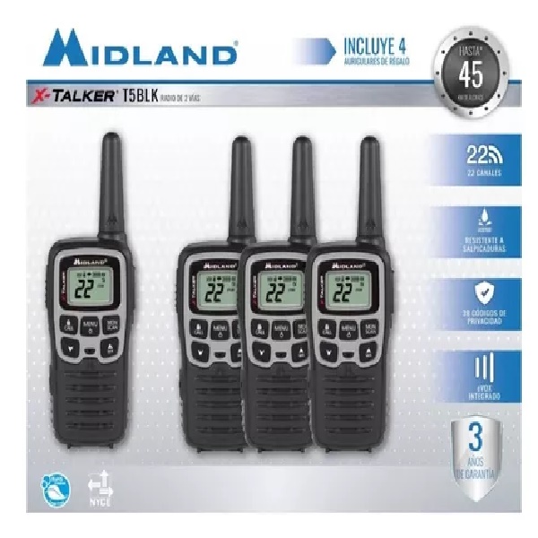 Set de Radios 2 Vías Midland T5BLK 4 Piezas 22 Canales
