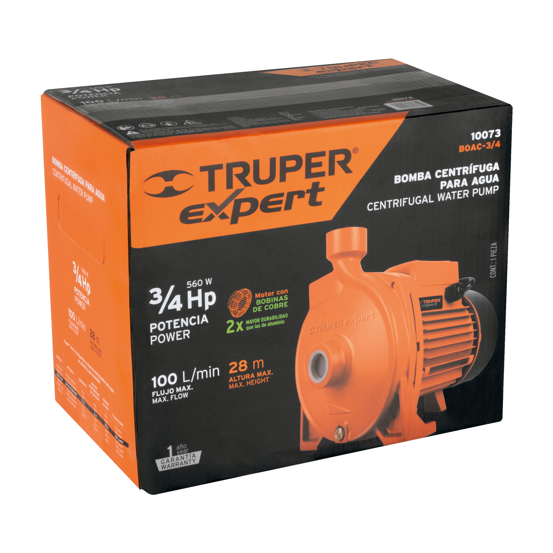 BOMBA CENTRÍFUGA PARA AGUA MODELO EUROPEO, 1/2 HP, TRUPER EXPERT 10072