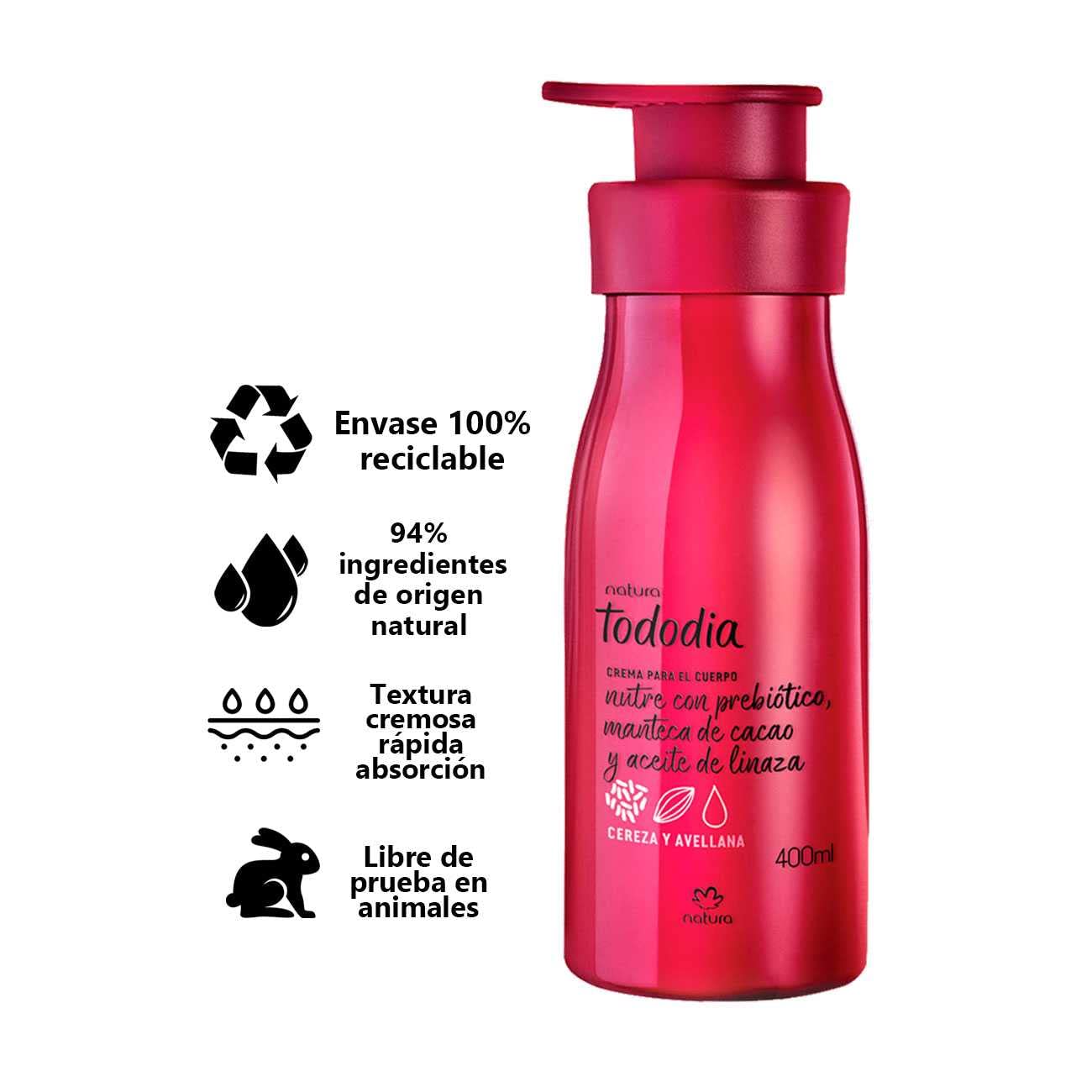 Crema para el Cuerpo Cereza y Avellana Tododia Natura 400ml