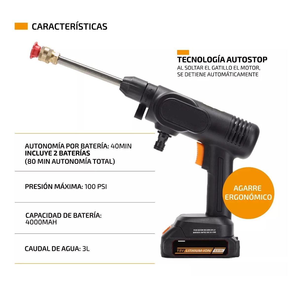 Hidrolavadora Electrica Pistola Lavado Inalambrica Portatil