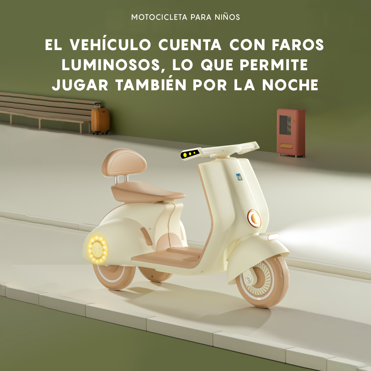 Mini Moto Eléctrica Vintage Infantil Honey Whale BDQ-916 Beige