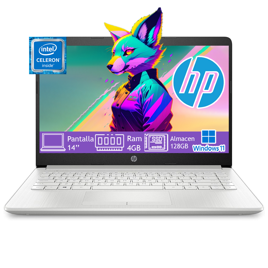 Laptop HP 14-DQ0518LA 14'' HD Intel celeron N4120 Ram 4GB Disco SSD 128GB Windows 11 - Plata