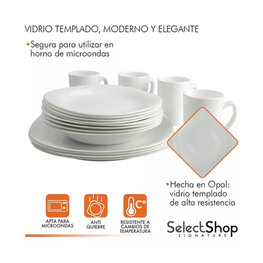 Vajilla Moderna Cuadrada De Opal Resistente 4 Personas 16pzs