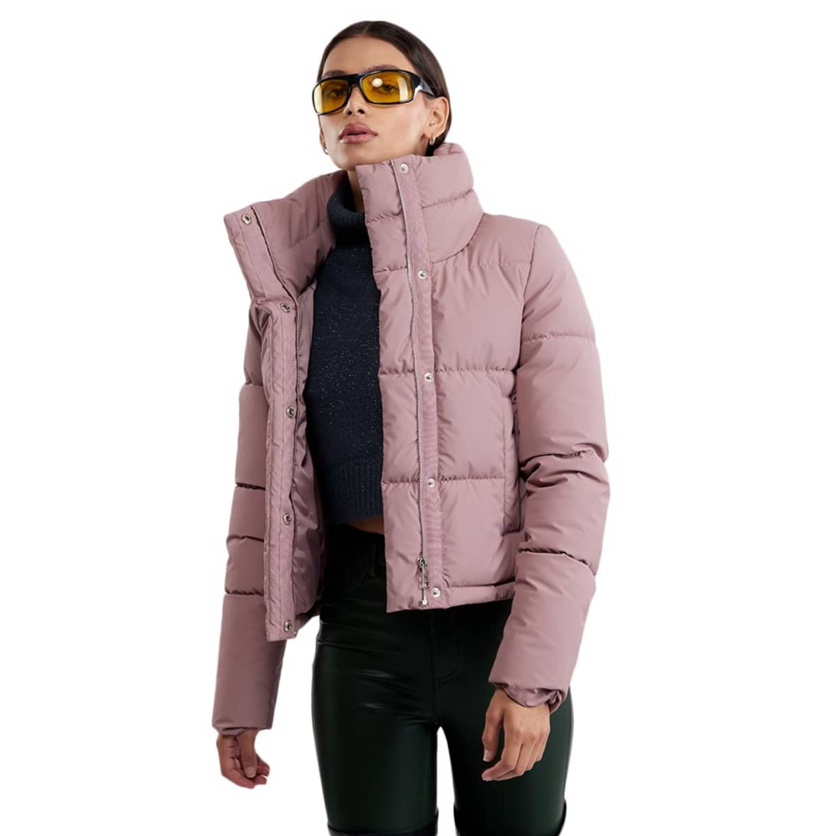 Chamarra casual capitonada color rosa, de mujer, marca Holly Land, mod ...