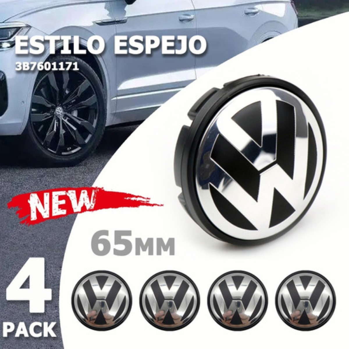 4 Tapas Centro De Rin Vw Jetta A6 A7, Bora, Tiguan 65mm Plata