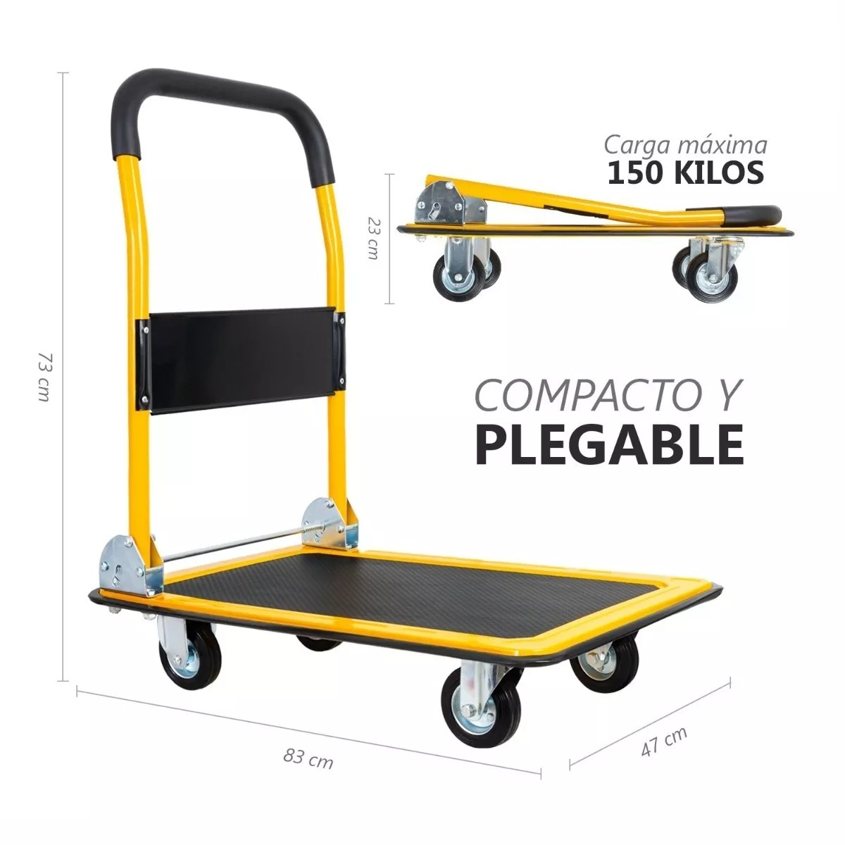 Carrito Plegable De Carga Plataforma Diablito Patin De Acero Color Amarillo