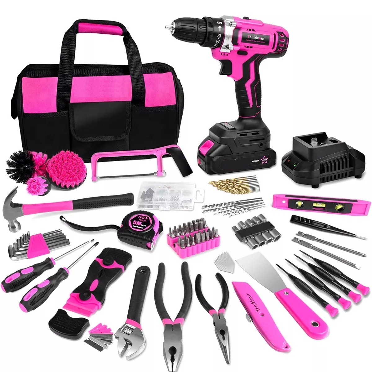 Kit De Herramientas Con Taladro Inalámbrico Rosa De 20v