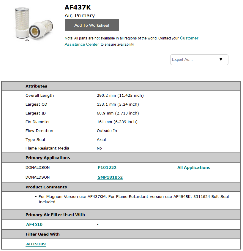 Af437k Filtro Aire Af 437 K P181052 Pa1667-fn C 14 179