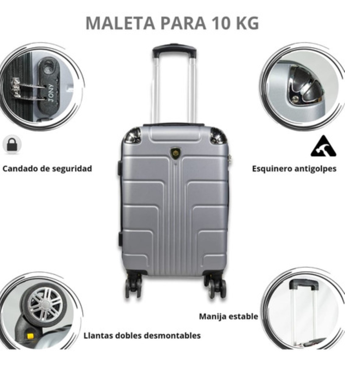 Maleta De Mano Para 10 Kg Llantas Dobles Desmontables Gris