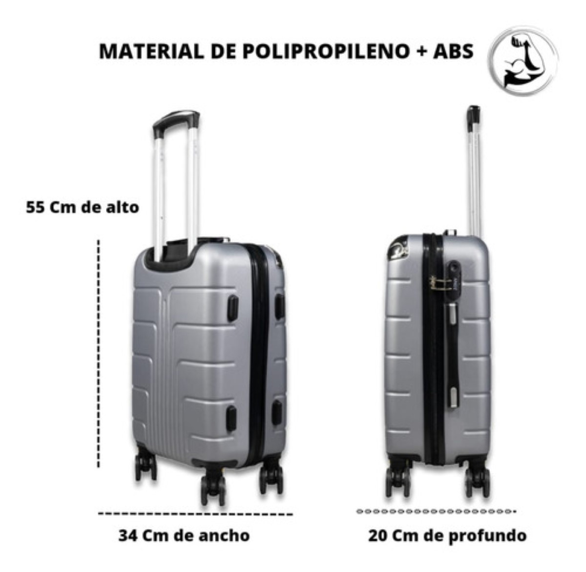 Maleta De Mano Para 10 Kg Llantas Dobles Desmontables Gris