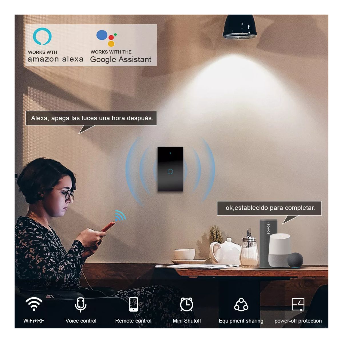 Interruptor Inteligente Wi-fi De 1 Vías Negro Sin Neutro